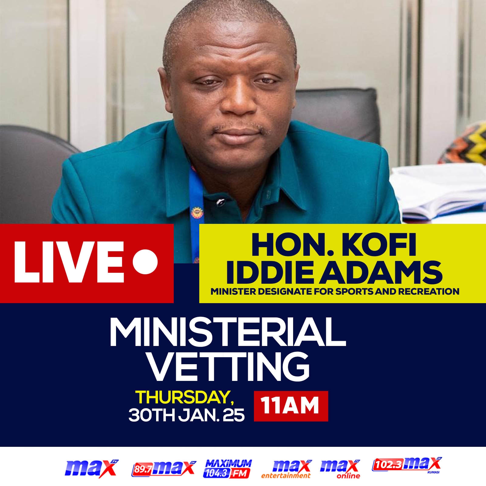 LIVE STREAM: Hon. Kofi Iddie Adams Faces Ministerial Vetting