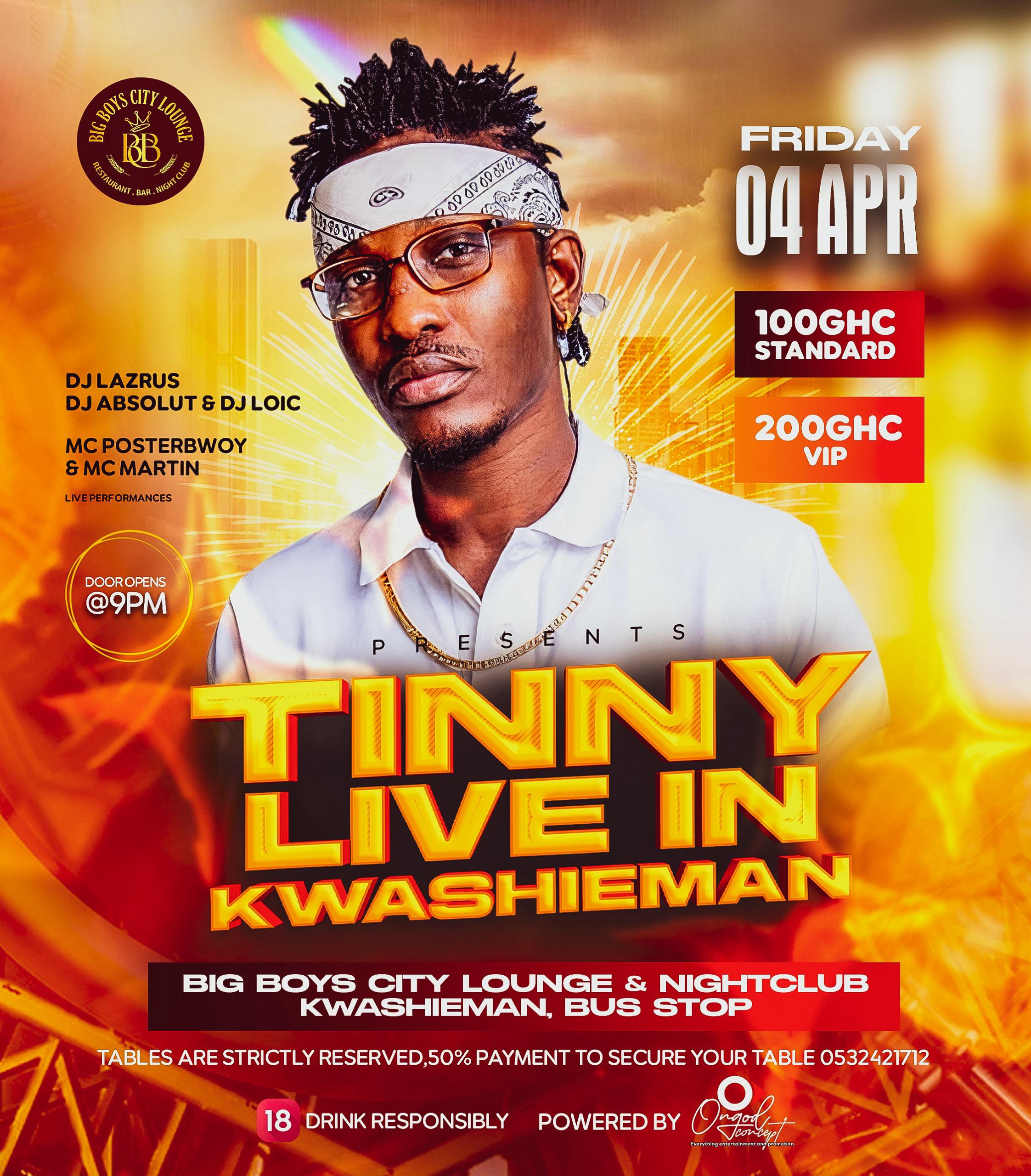 JUST IN: Tinny to Rock Big Boys City (BBC) Lounge