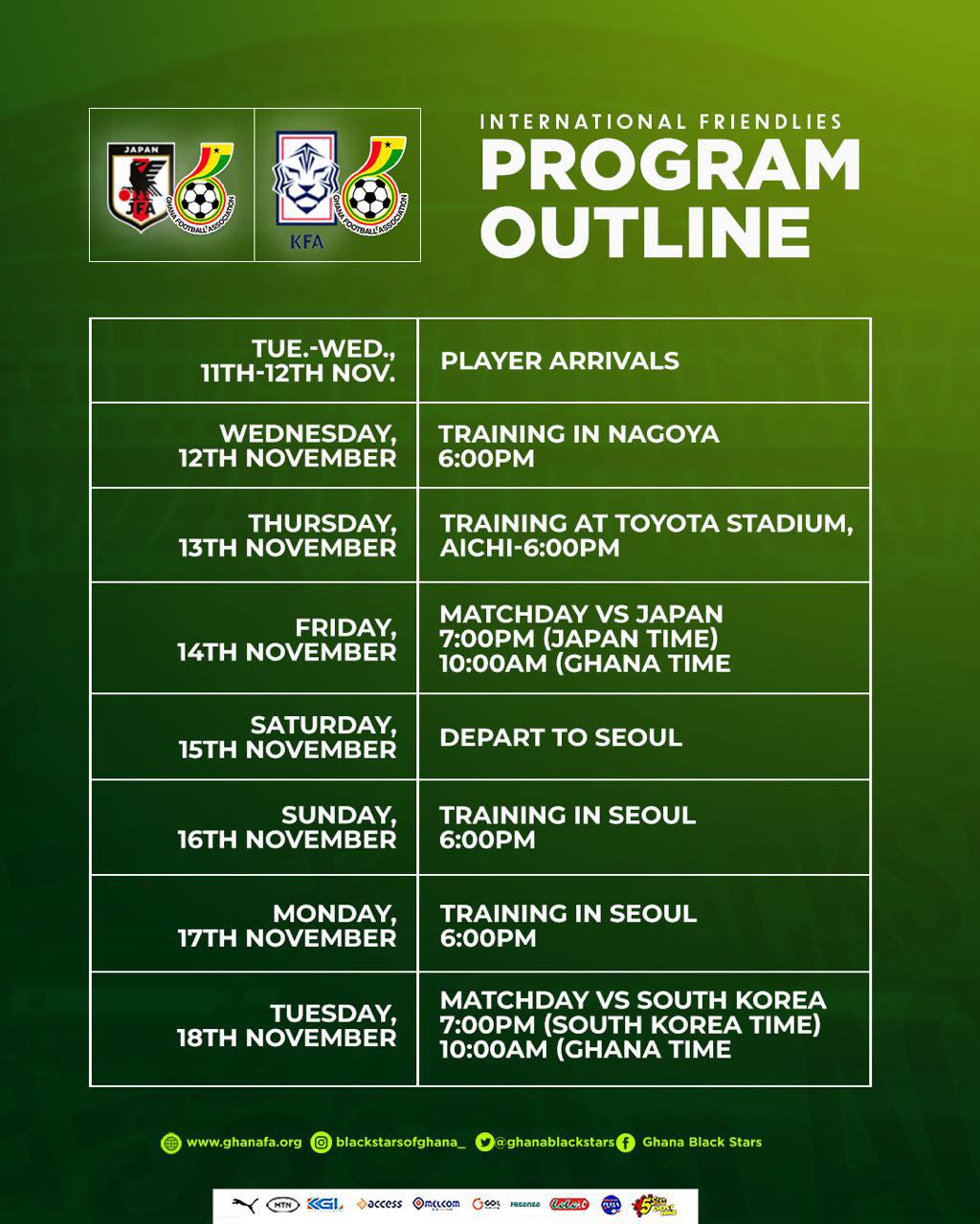 Black Stars Schedule for International Break